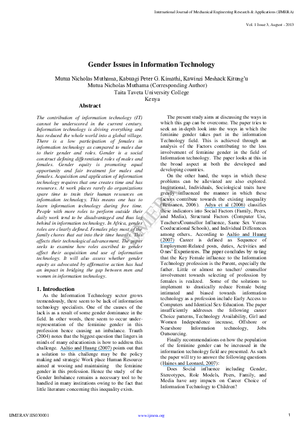 (PDF) Gender Issues in Information Technology