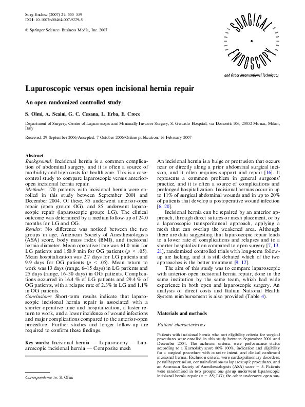 (PDF) Laparoscopic versus open incisional hernia repair