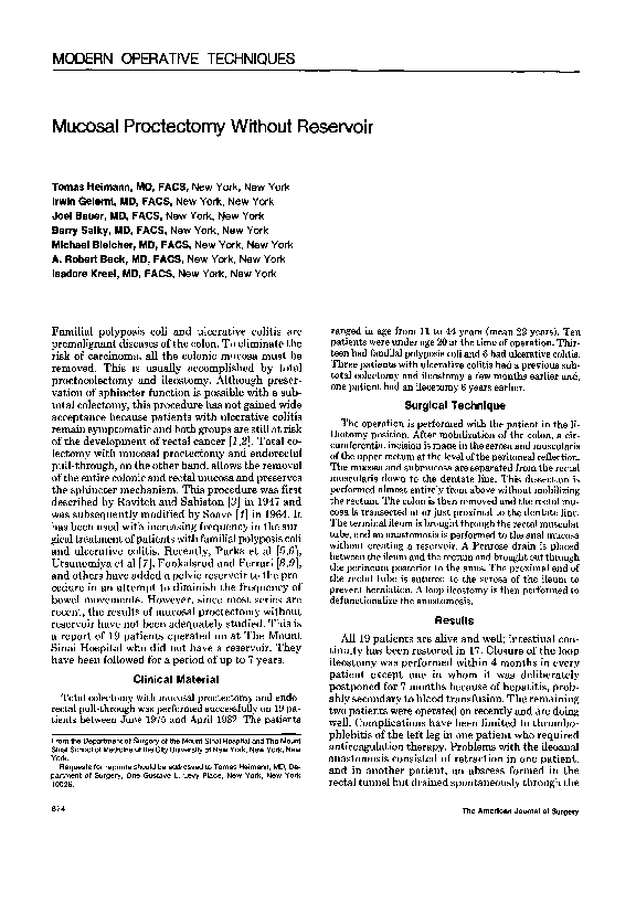(PDF) Mucosal proctectomy without reservoir