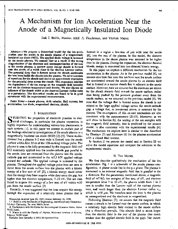 (PDF) A mechanism for ion acceleration near the anode of a magnetically ...