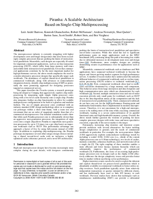 (PDF) Piranha: a scalable architecture based on single-chip multiprocessing (PDF) Piranha: a scalable architecture based on single-chip multiprocessing
