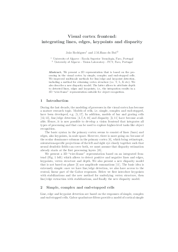 (PDF) Visual Cortex Frontend: Integrating Lines, Edges, Keypoints, and Disparity