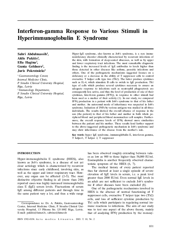(PDF) Selective deficiency of interferon-gamma production in the hyper ...