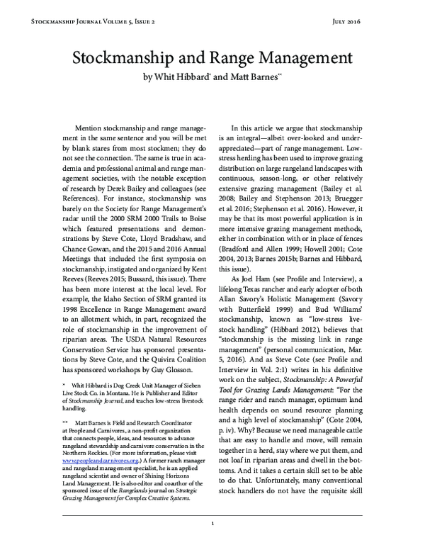 (PDF) Stockmanship and Range Management