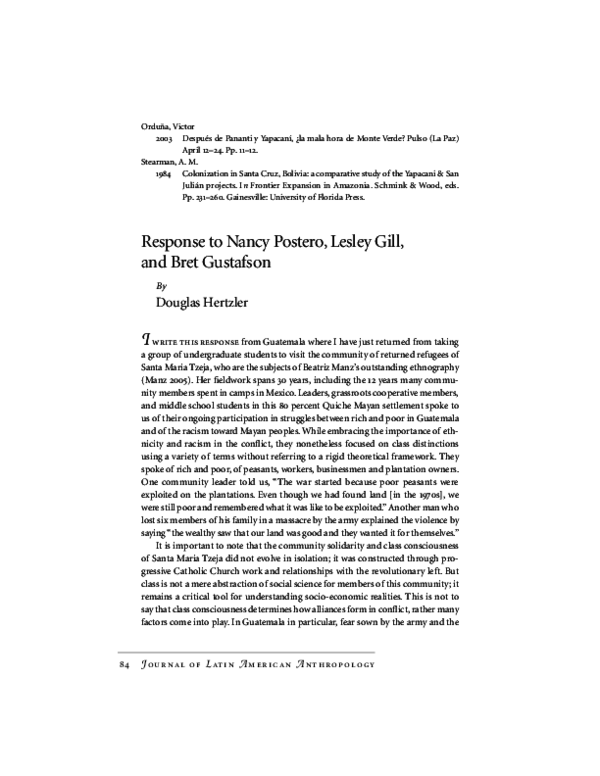 (PDF) Response to Nancy Postero, Lesley Gill, and Bret Gustafson