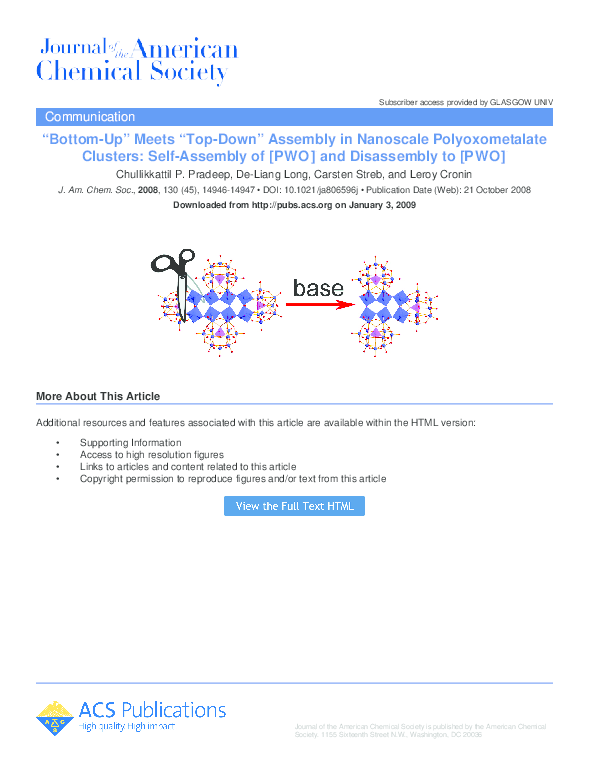 (PDF) Bottom-Up” Meets “Top-Down” Assembly in Nanoscale Polyoxometalate Clusters: Self-Assembly ...