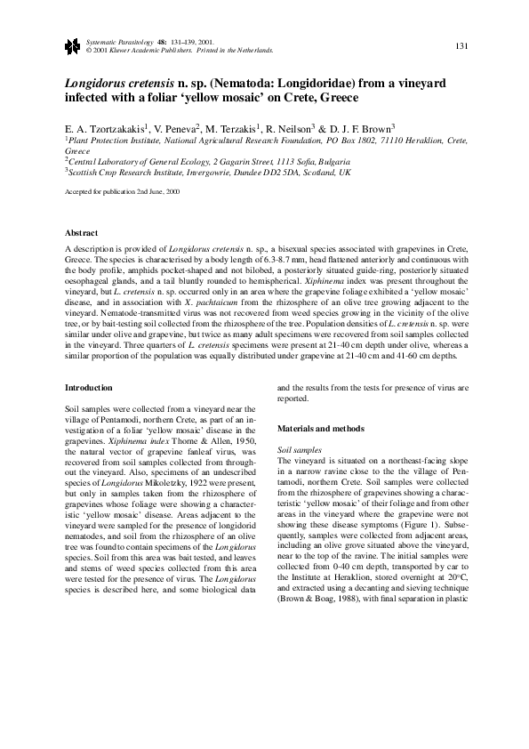 (PDF) Longidorus cretensis n. sp. (Nematoda: Longidoridae) from a ...