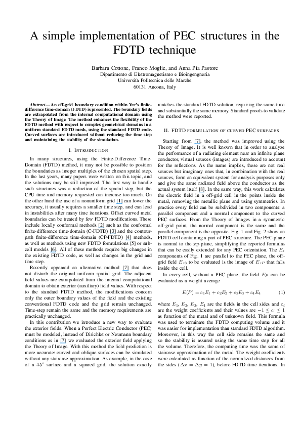 (PDF) A simple implementation of PEC structures in the FDTD technique