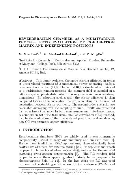 Pdf Reverberation Chamber As A Multivariate Process Fdtd Evaluation Of Correlation Matrix And