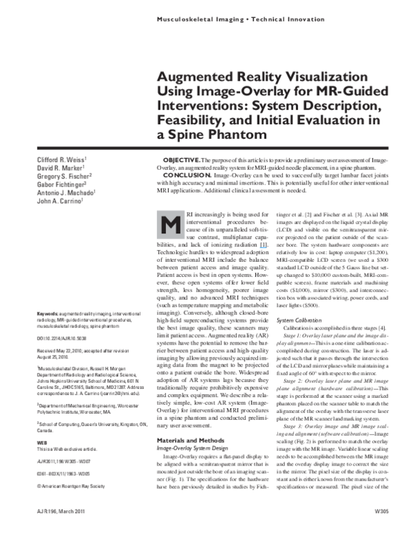 (PDF) Augmented Reality Visualization Using Image-Overlay for MR-Guided Interventions: System ...