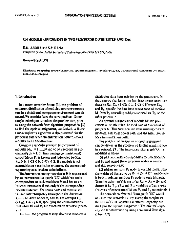 (PDF) On Module Assignment in Two-Processor Distributed Systems