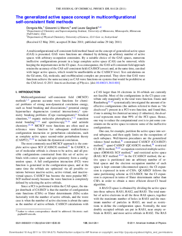 (PDF) The generalized active space concept in multiconfigurational self-consistent field methods