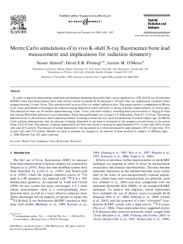 (PDF) Monte Carlo simulations of in vivo K-shell X-ray fluorescence bone lead measurement and ...