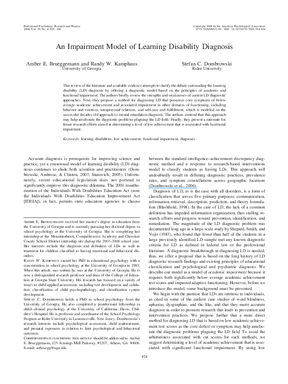 (PDF) An impairment model of learning disability diagnosis
