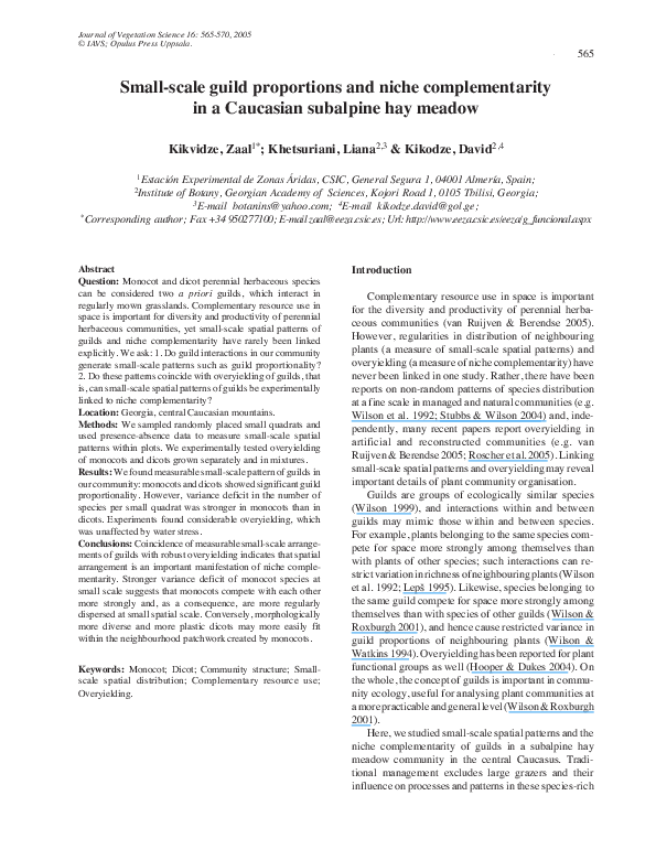 (PDF) Small-scale guild proportions and niche complementarity in a ...