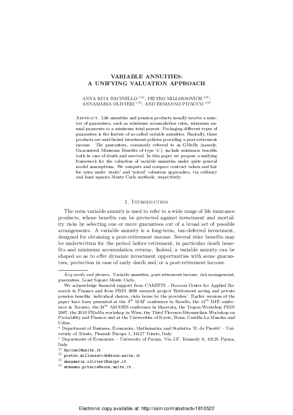 (PDF) Variable annuities: A unifying valuation approach