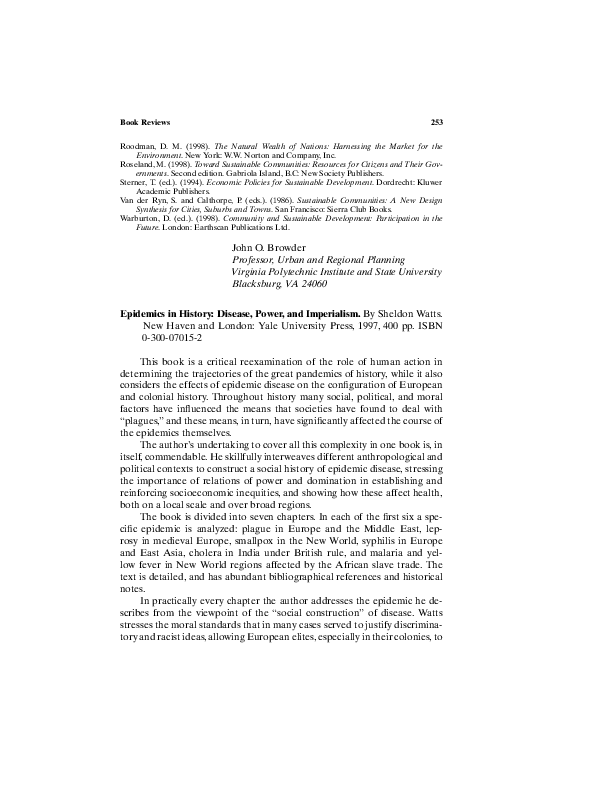 (PDF) "Epidemics in History: Disease, Power, and Imperialism." By ...