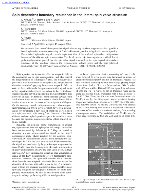 (PDF) Spin-dependent boundary resistance in the lateral spin-valve ...