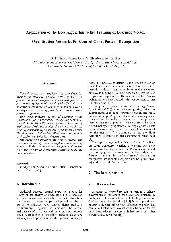 Pdf Application Of The Bees Algorithm To The Training Of Learning Vector Quantisation Networks 0826