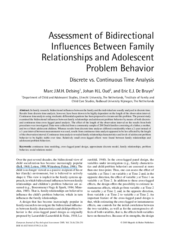 (PDF) Assessment of Bidirectional Influences Between Family ...
