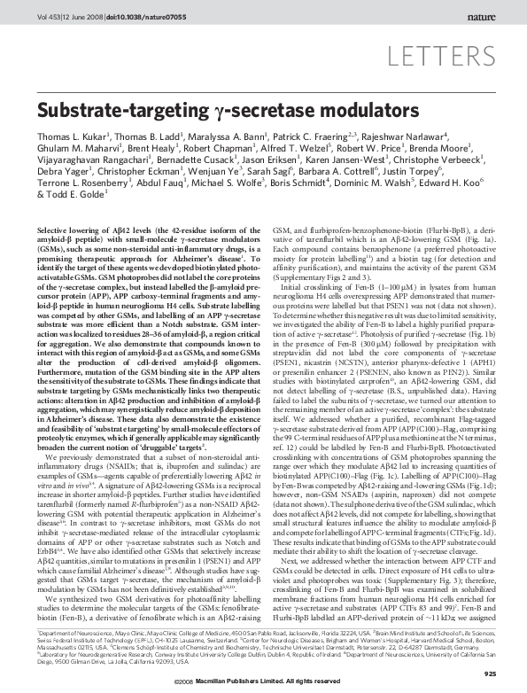 (PDF) Substrate-targeting γ-secretase modulators