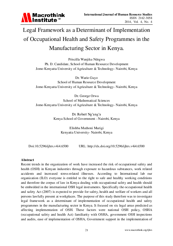 (PDF) Legal Framework as a Determinant of Implementation of ...