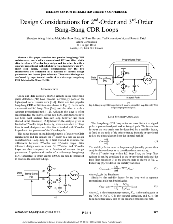(PDF) Design considerations for 2nd-order and 3rd-order bang-bang CDR loops