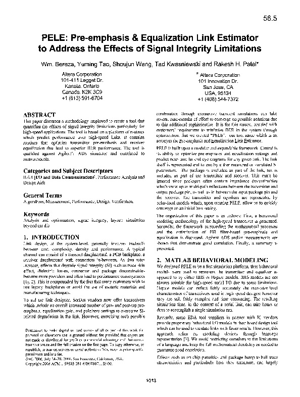 (PDF) PELE: Pre-emphasis & Equalization Link Estimator to Address the ...