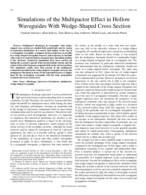 Pdf Simulations Of Multipactor In Circular Waveguides Nina Zharova