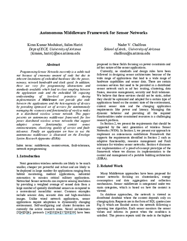 (PDF) Autonomous middleware framework for sensor networks