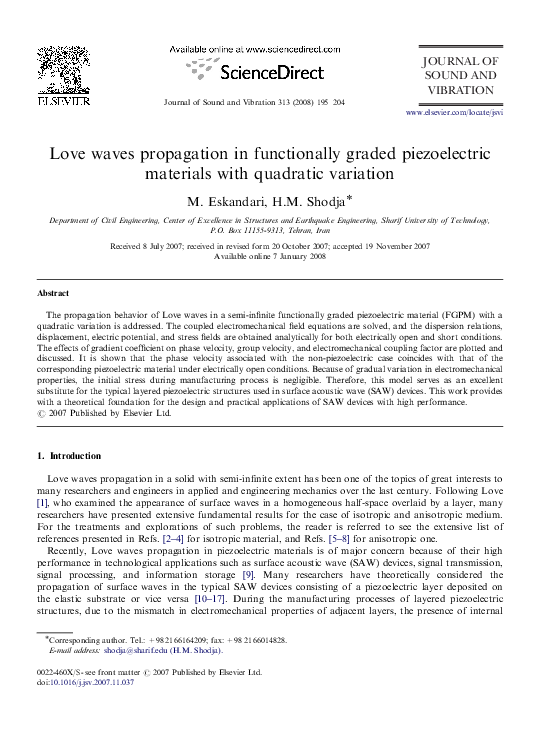 (PDF) Love waves propagation in functionally graded piezoelectric materials with quadratic variation