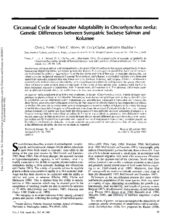 (PDF) Circannual Cycle of Seawater Adaptability in Oncorhynchus nerka ...