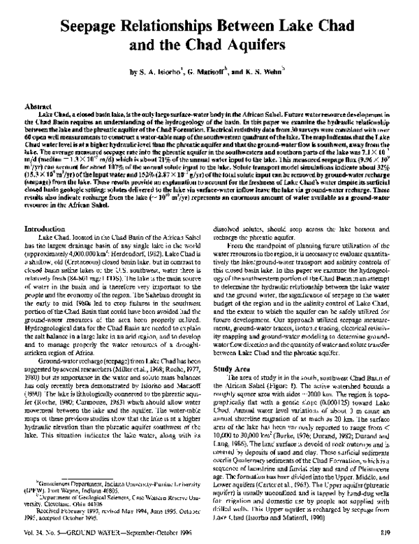 (PDF) Seepage Relationships Between Lake Chad and the Chad Aquifers