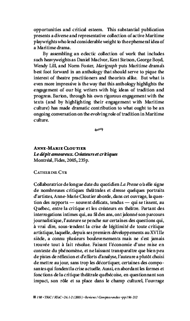 (PDF) Anne-Marie Cloutier, Le dépit amoureux. Créateurs et critiques