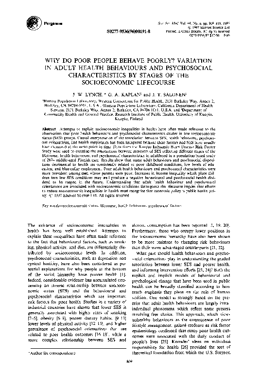 (PDF) Why do poor people behave poorly? Variation in adult health ...