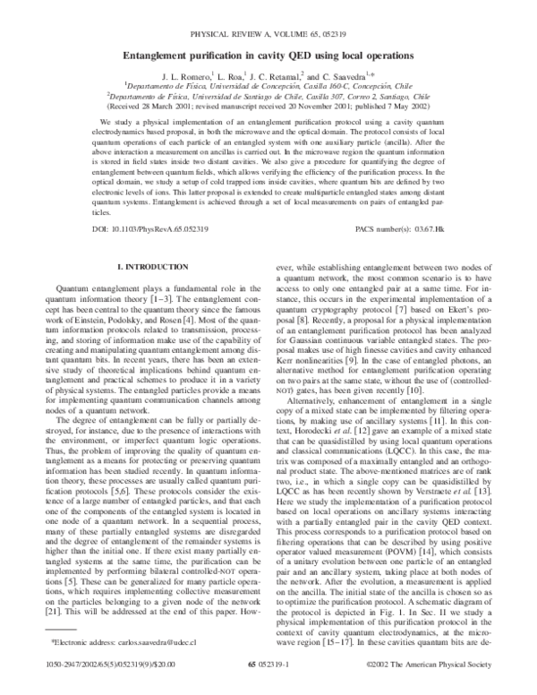 Pdf Entanglement Purification In Cavity Qed Using Local Operations