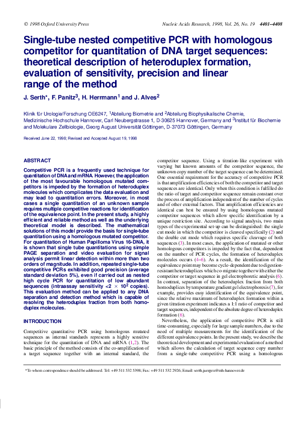(PDF) Single-tube nested competitive PCR with homologous competitor for ...