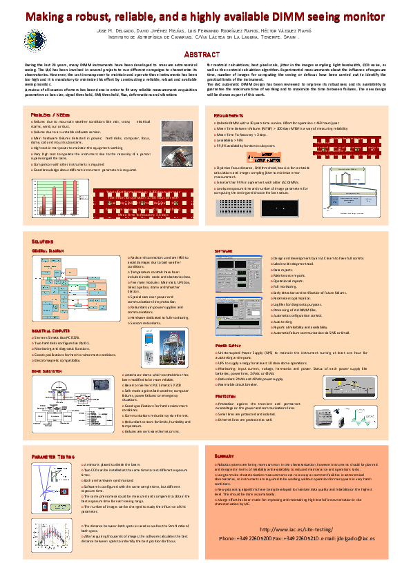 (PDF) Making a robust, reliable, and a highly available DIMM seeing monitor