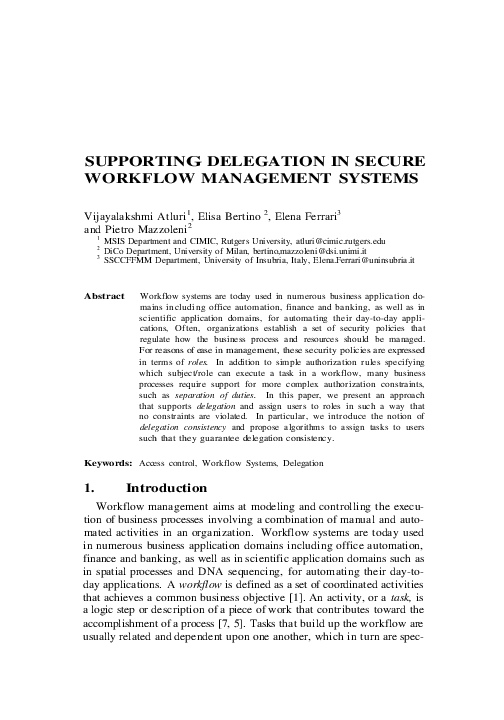 (PDF) Supporting Delegation in Secure Workflow Management Systems