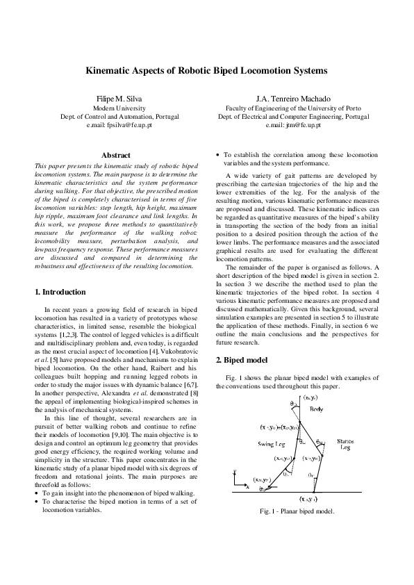 (PDF) Kinematic aspects of robotic biped locomotion systems
