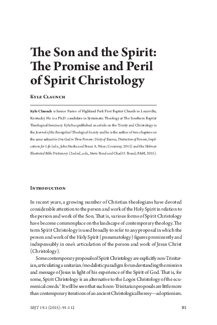 (PDF) The Son and the Spirit: The Promise and Peril of Spirit Christology
