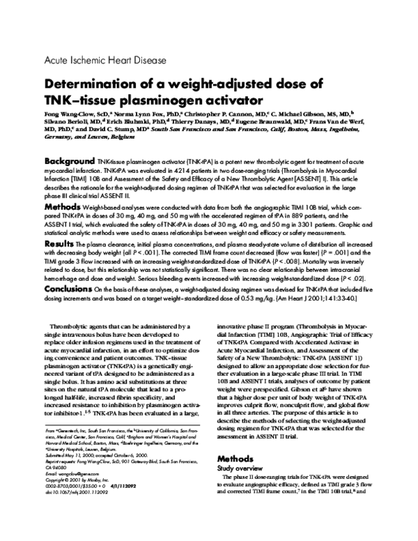 (PDF) Determination of a weight-adjusted dose of TNK–tissue plasminogen ...