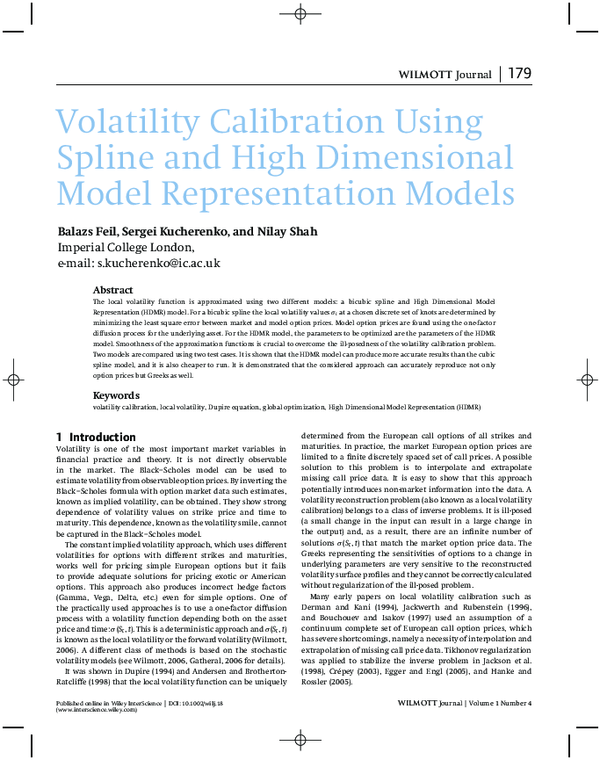 (PDF) Volatility calibration using spline and high dimensional model representation models