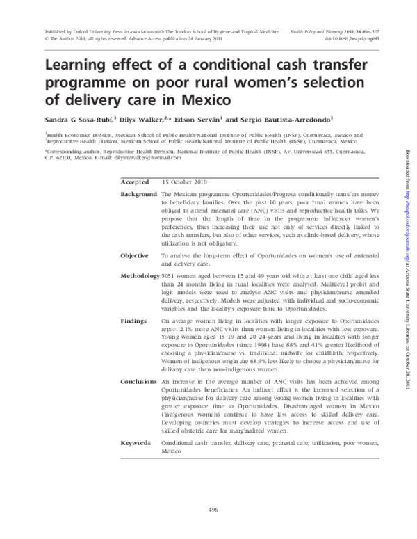 (PDF) Learning effect of a conditional cash transfer programme on poor ...