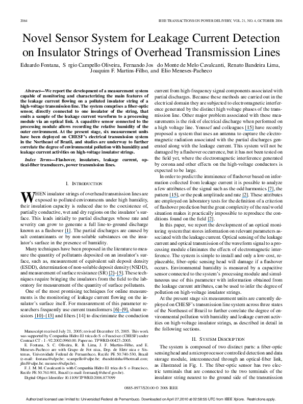 (PDF) Novel sensor system for leakage current detection on insulator strings of overhead ...