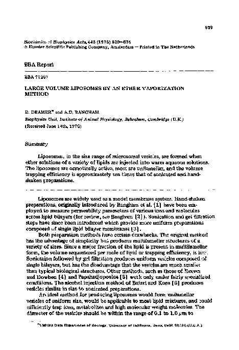 (PDF) PREPARATION AND PROPERTIES OF ETHER-INJECTION LIPOSOMES