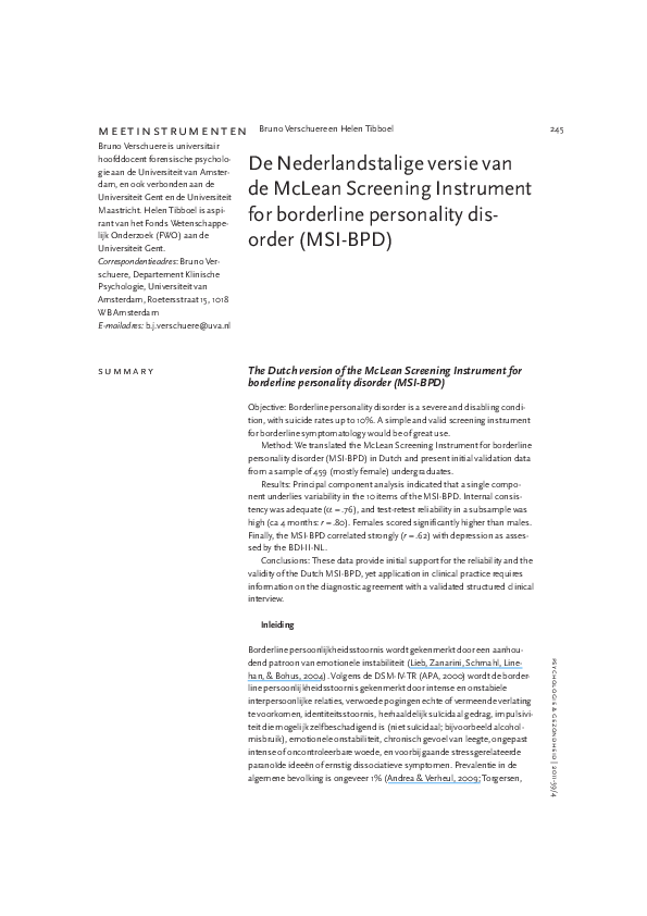 (PDF) De Nederlandstalige versie van de McLean Screening Instrument for ...