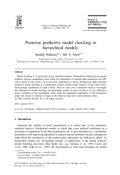 (PDF) Posterior predictive model checking in hierarchical models