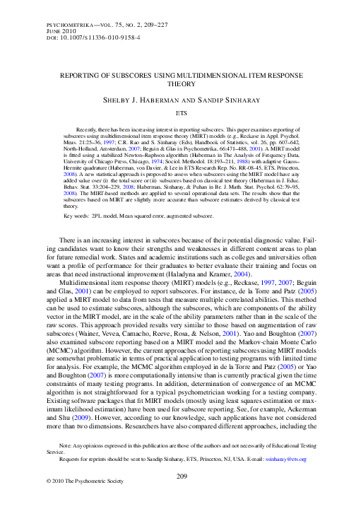 Pdf Reporting Of Subscores Using Multidimensional Item Response Theory