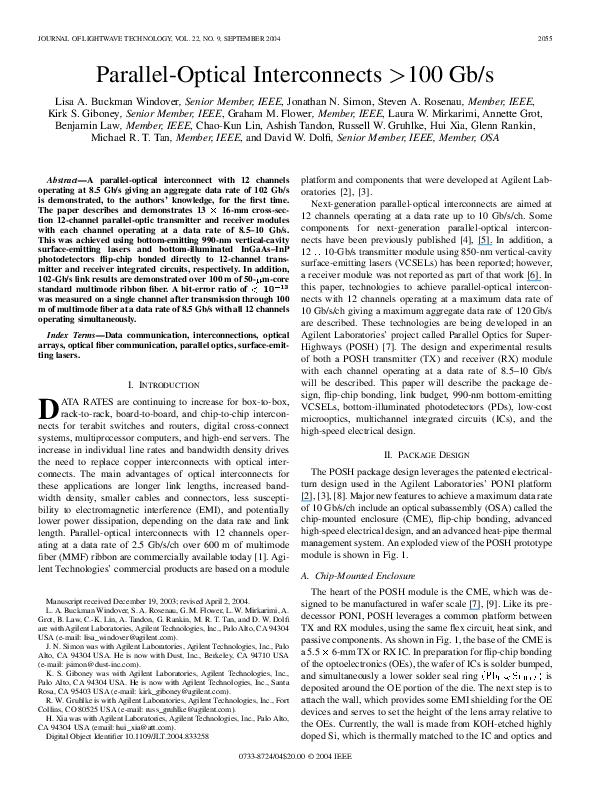 (PDF) Parallel-optical interconnects >100 gb/s